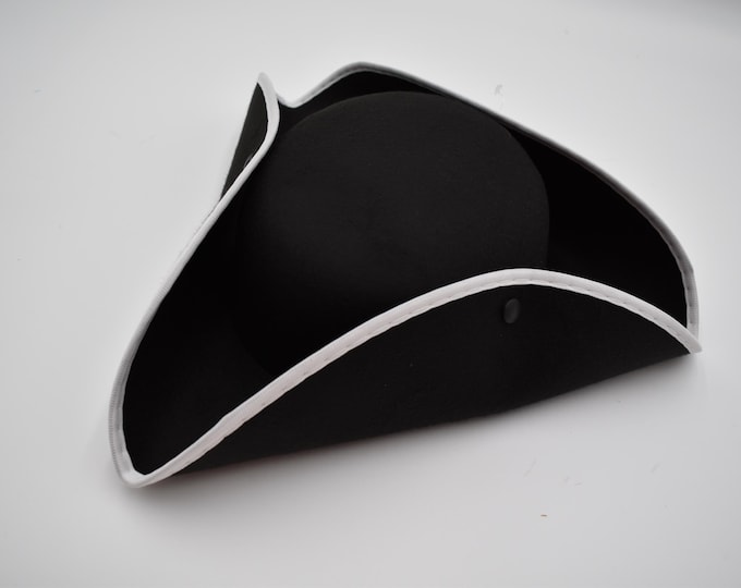 Black and White Pirate Hat Fancy Black Wool Tricorn With White Trim and ...