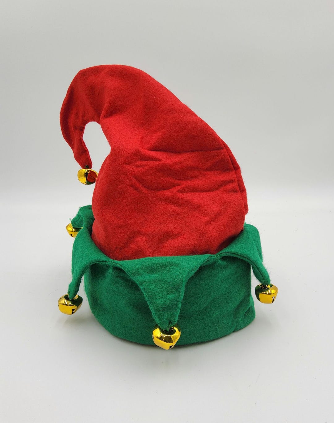Unisex Adult Red and Green Elf Hat Santa's Helper Jester Giant Gold ...
