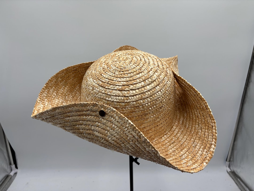 Handmade Formed Straw Tricorn Hat Colonial Pirate Southern Belle Wide ...