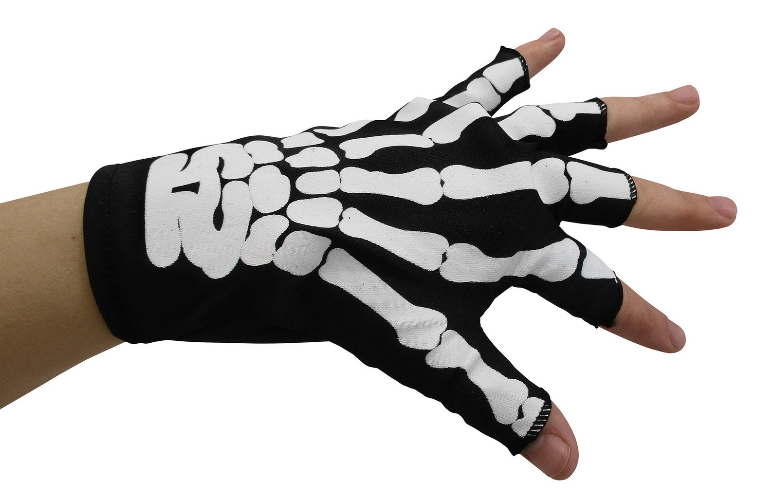 Black Fingerless Gloves With Skeleton Hand Bones Spooky - Etsy