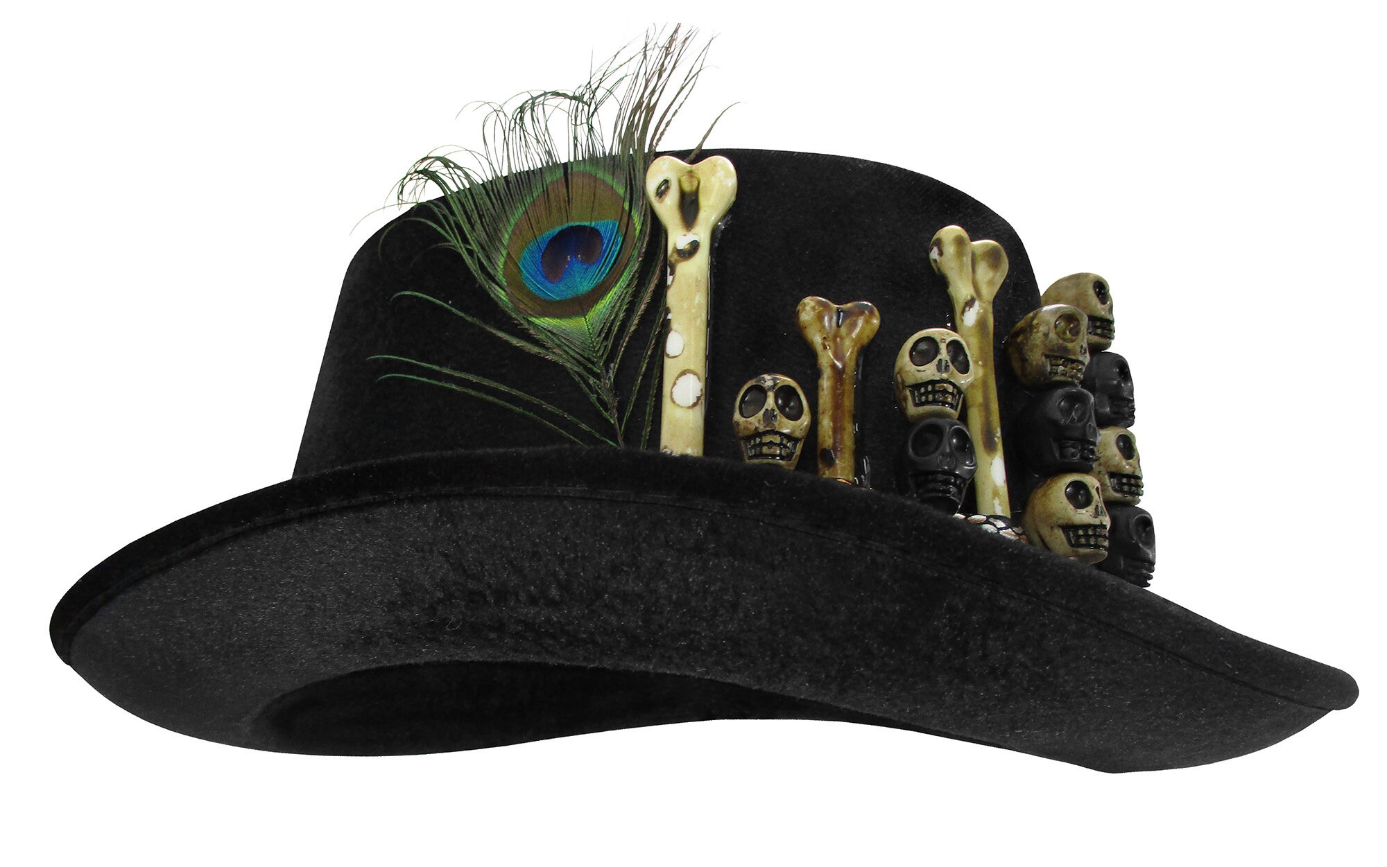 Unisex Adult Black Voodoo King Top Hat Skull Bones Feather | Etsy