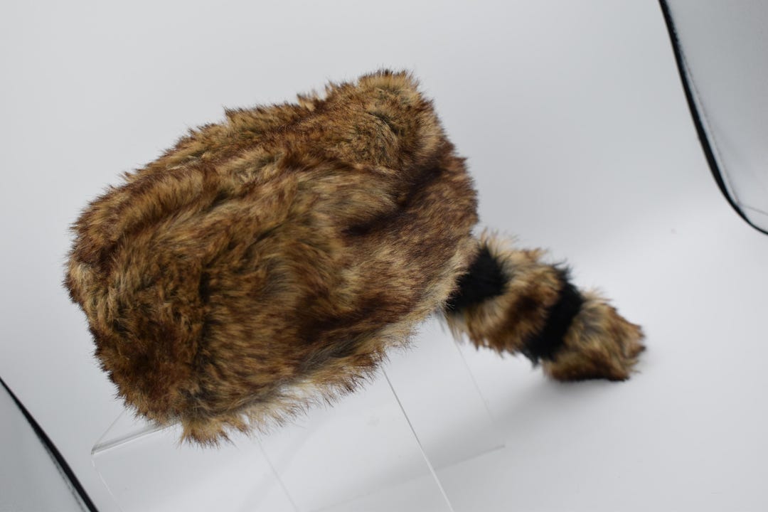 Adult Teen Faux Raccoon Fake Coonskin Animal Hat Cosplay Halloween ...