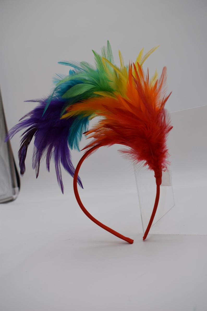Womens Girls 1920s Faux Feather Headband Multicolor Rainbow Mardi Gras ...