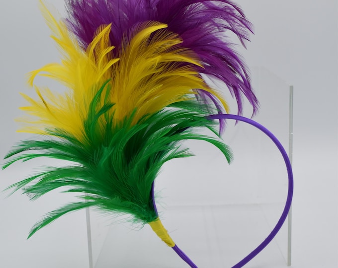 Womens Girls 1920s Faux Feather Headband Multicolor Rainbow Mardi Gras ...