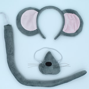 Unisex Adult Kid Plush Soft Gray Mouse Ears Headband With Tail and Nose ...