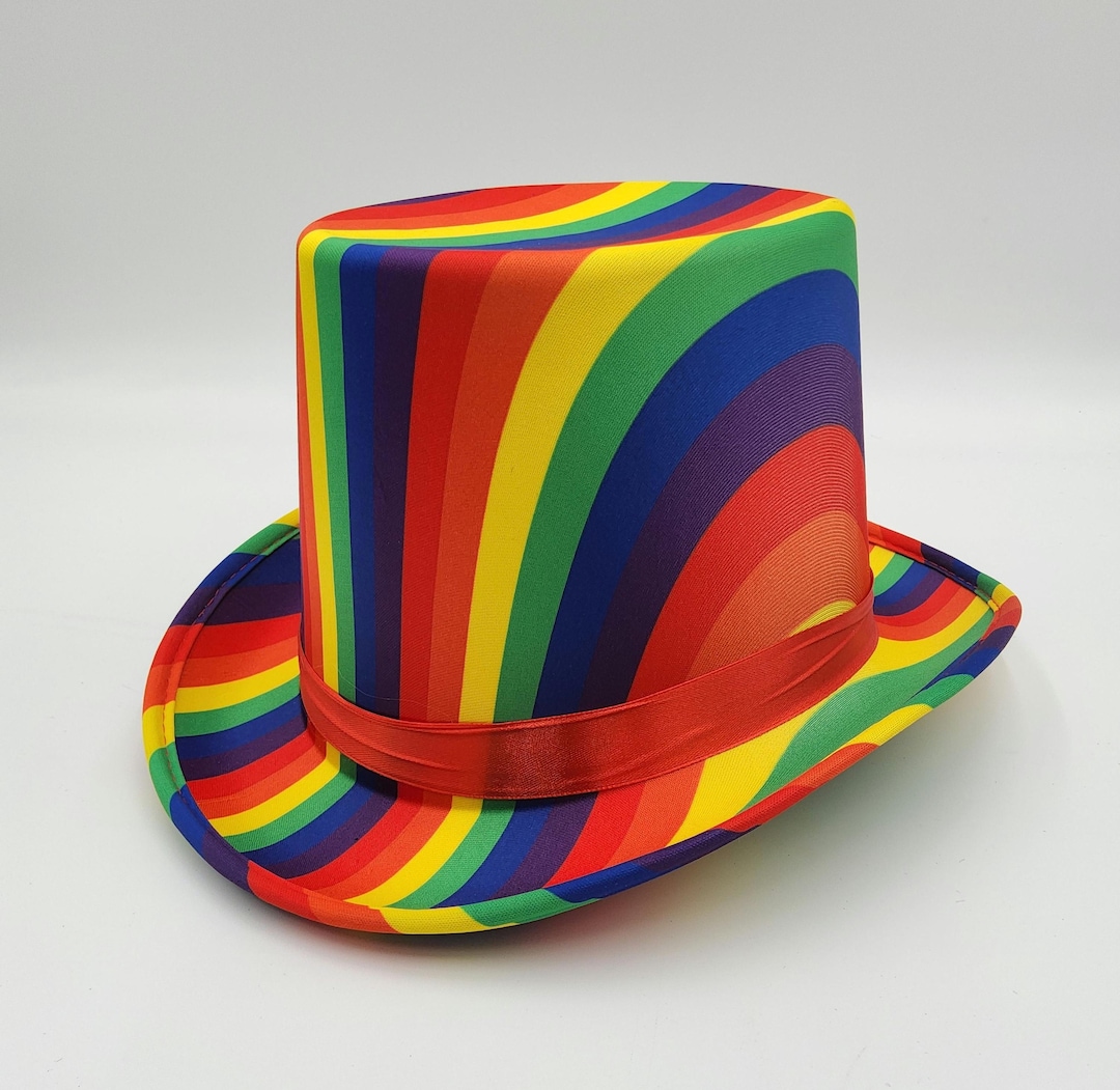 Deluxe Pride Rainbow Striped Top Hat Colorful Cap LGBTQ Ringmaster ...