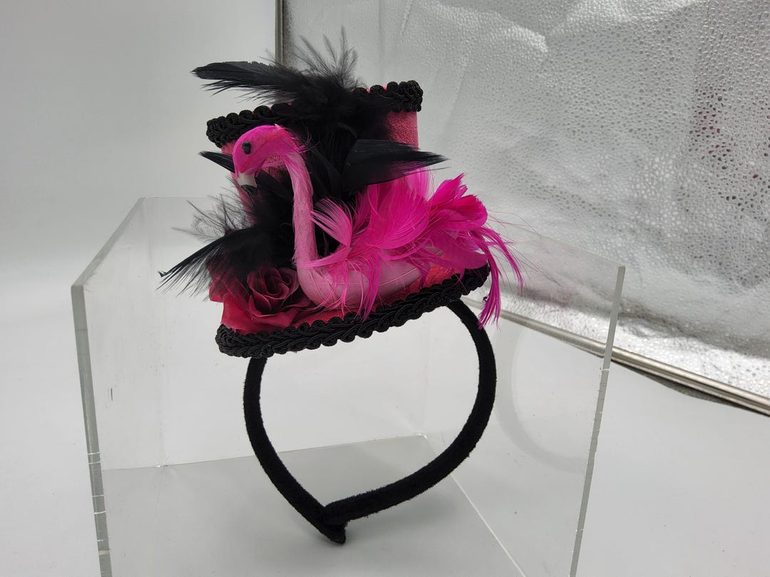 Women's Pink Flamingo Mini Hat Headband Fascinator Mardi Gras Costume ...