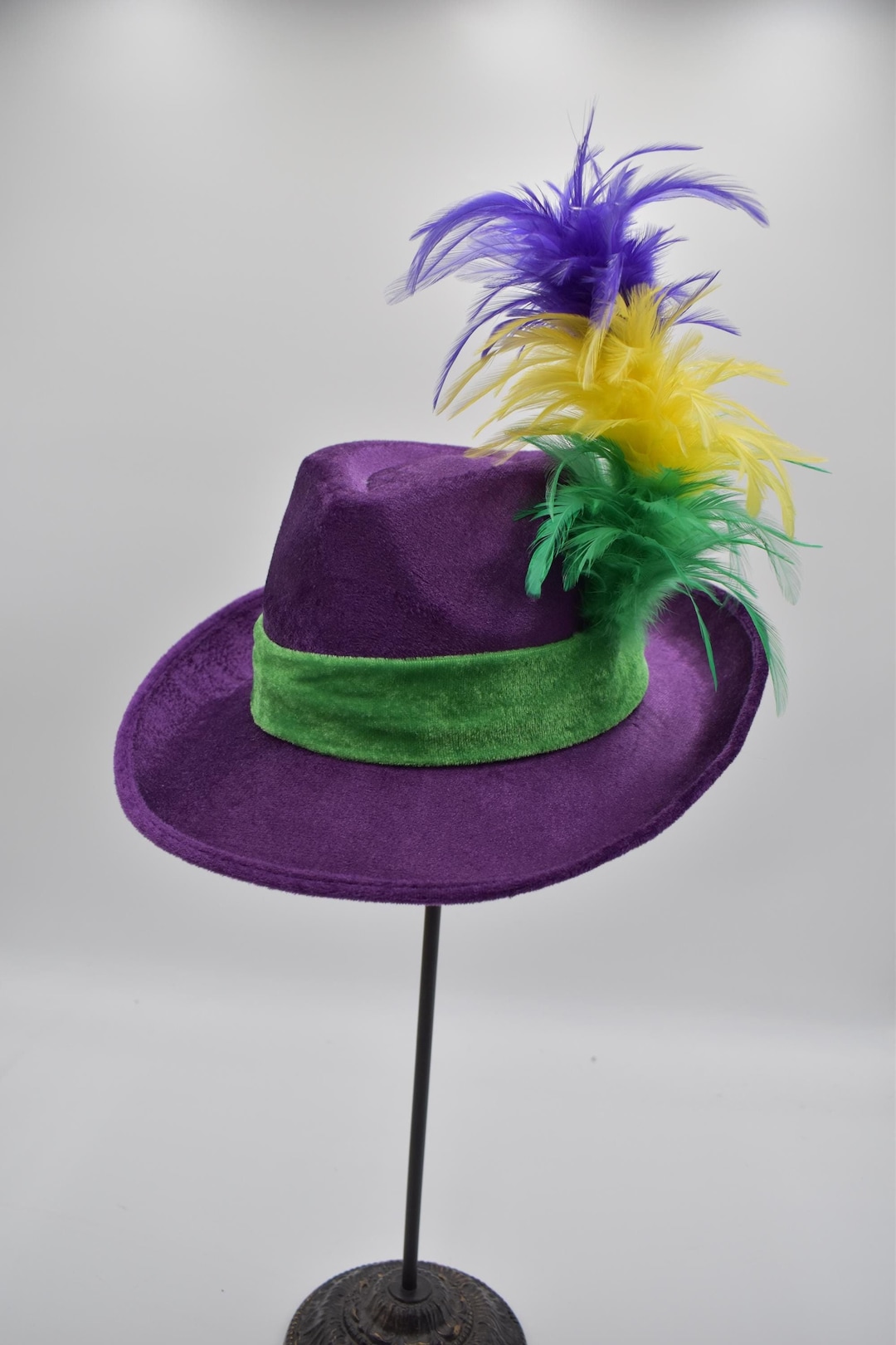 Adult Teen Deluxe Velvet Mardi Gras Purple Fedora Top Hat With Bendable ...
