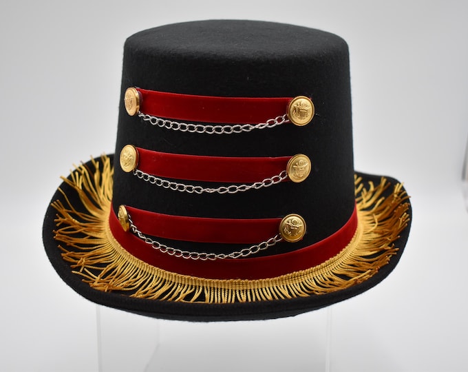 Adult Deluxe Red & Black Ringmaster Top Hat Coachman Circus Carnival ...