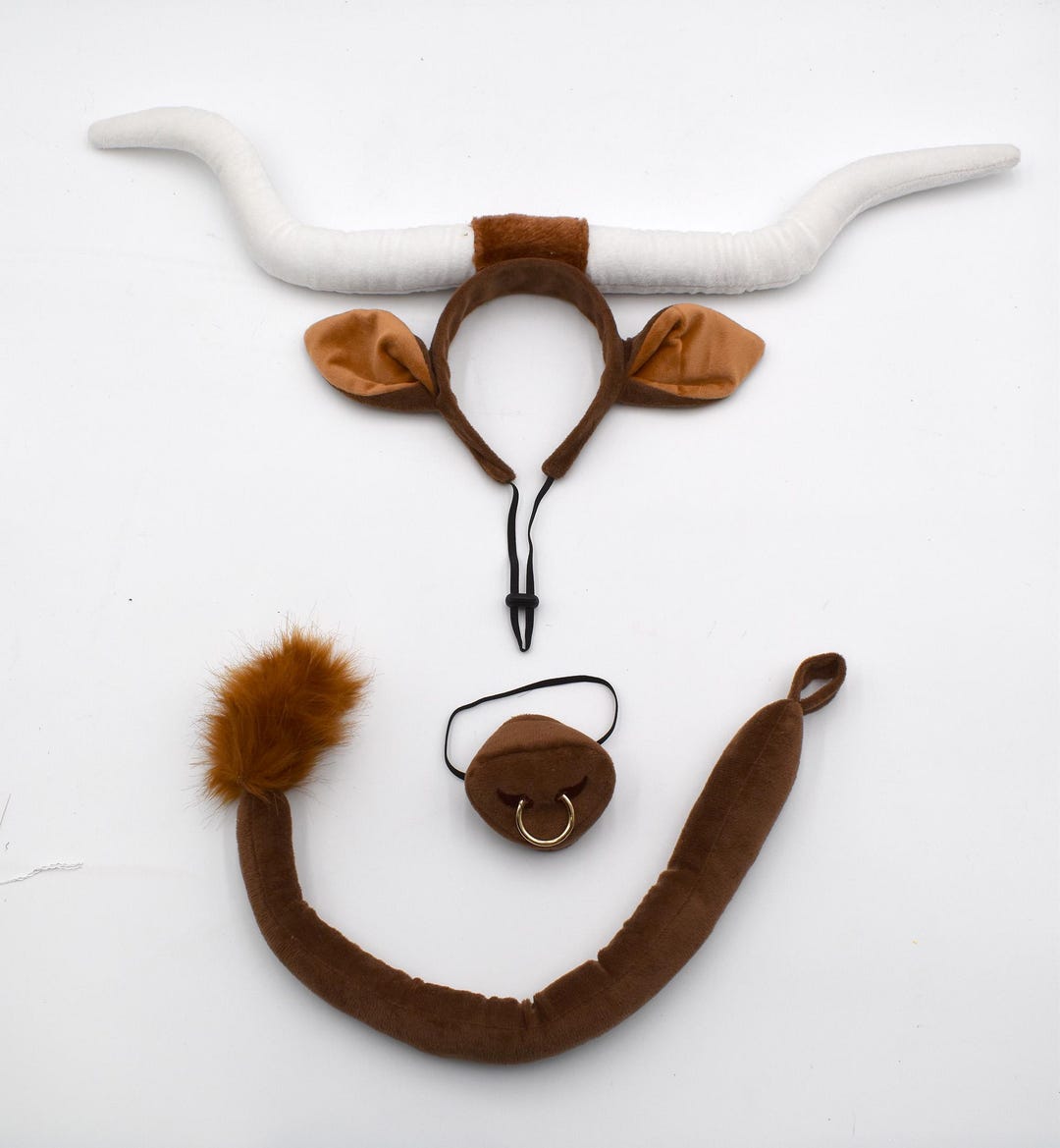 Adult Teens Brown Texas Longhorn Bull Steer Cow Ears Horn Headband Tail ...