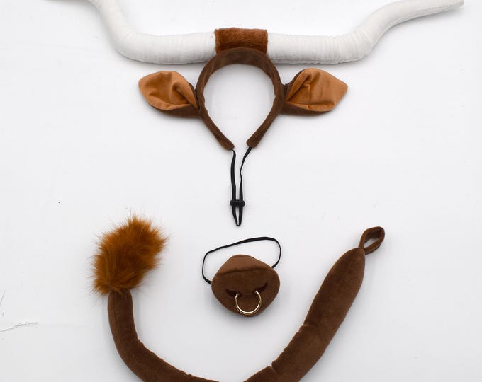 Adult Teens Brown Texas Longhorn Bull Steer Cow Ears Horn Headband Tail ...