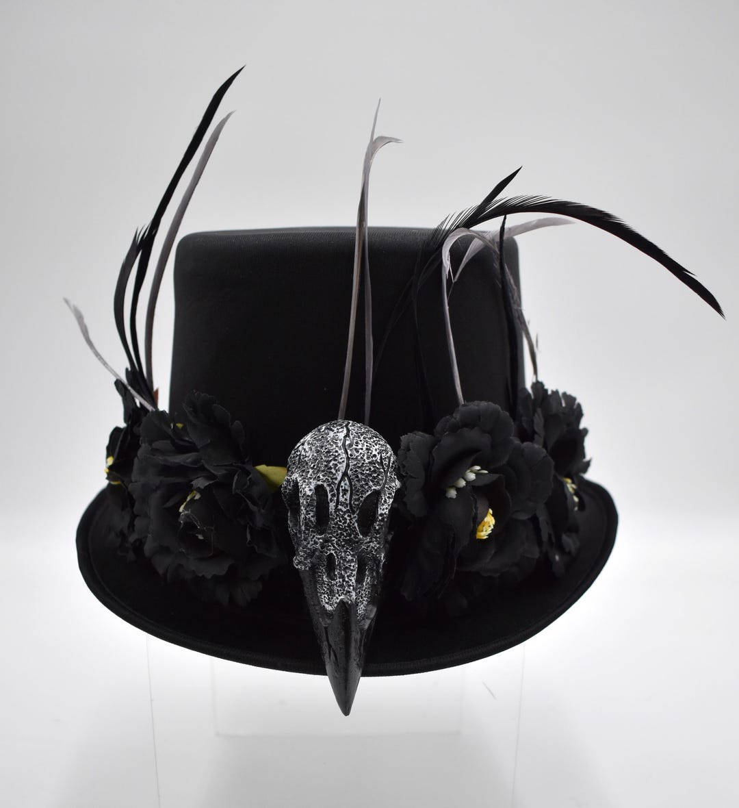 Unisex Adult Teen Black Voodoo Top Hat Crow Raven Skull Bones Faux ...