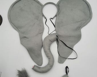 Adult Child Pink Gray Jumbo Giant Elephant Ear on Headband and Tail ...