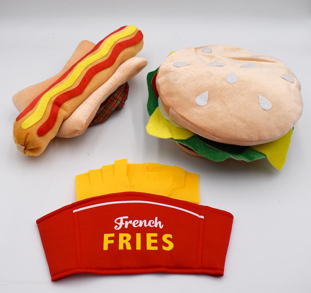 3 Piece Oversized Hotdog Hamburger and Fries Hat Set Funny Food Vendor ...