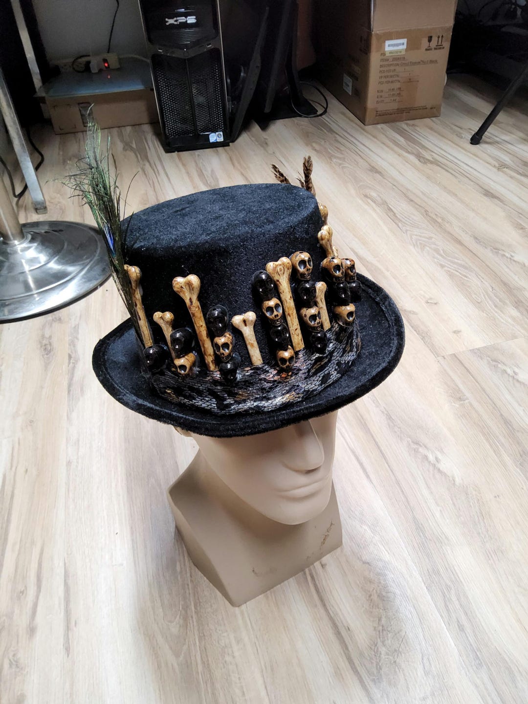 Unisex Adult Black Voodoo King Top Hat Skull Bones Feather Witch Doctor ...