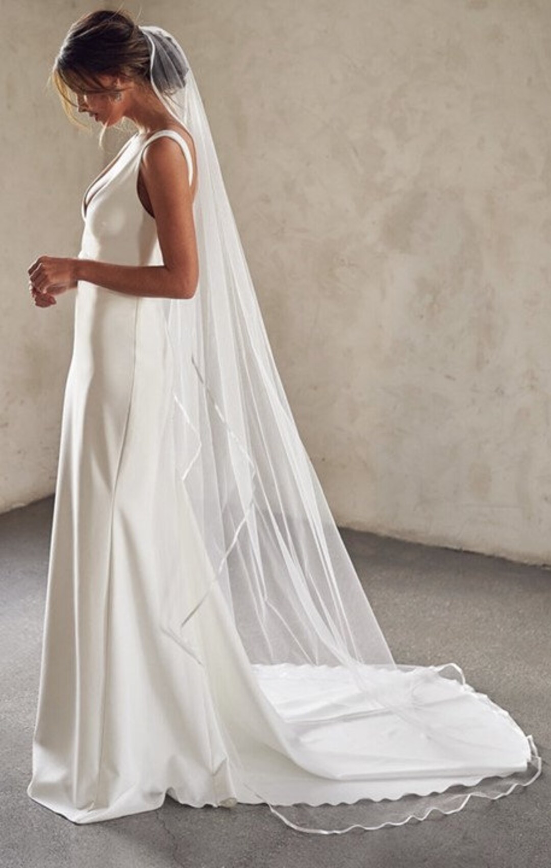 Soft Ribbon Edge Wedding Veil, Fingertip Length Wedding Veil, Ribbon ...