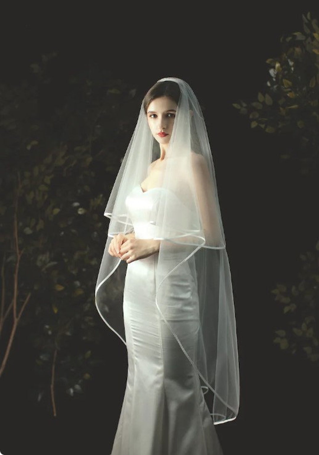 Two Tier Veil With Blusher, Soft Bridal Ribbon Wedding Veil, off White ...