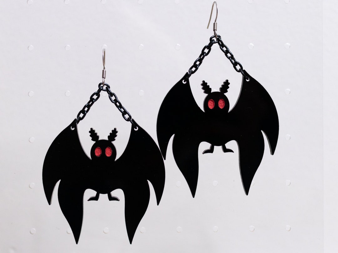 Mothman Earrings / Black Acrylic Laser Cut Earrings / Goth Cryptid Alt ...