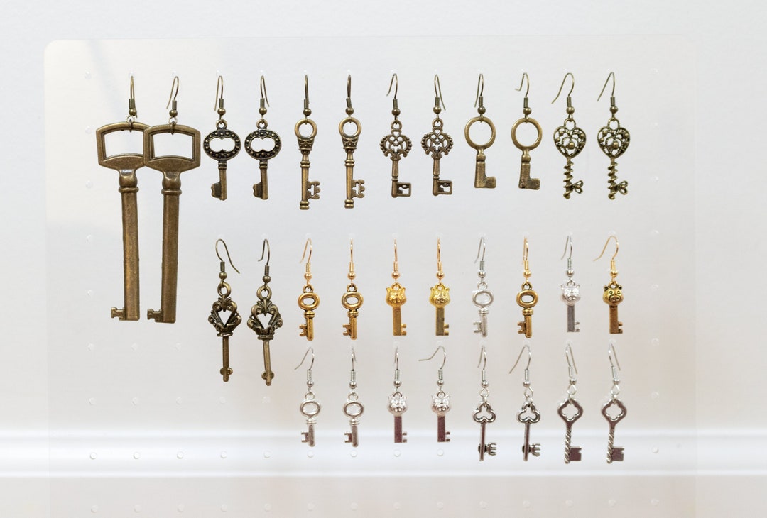 Key Charm Earrings / Steampunk Small Charm Jewelry Multicolor / Gold ...