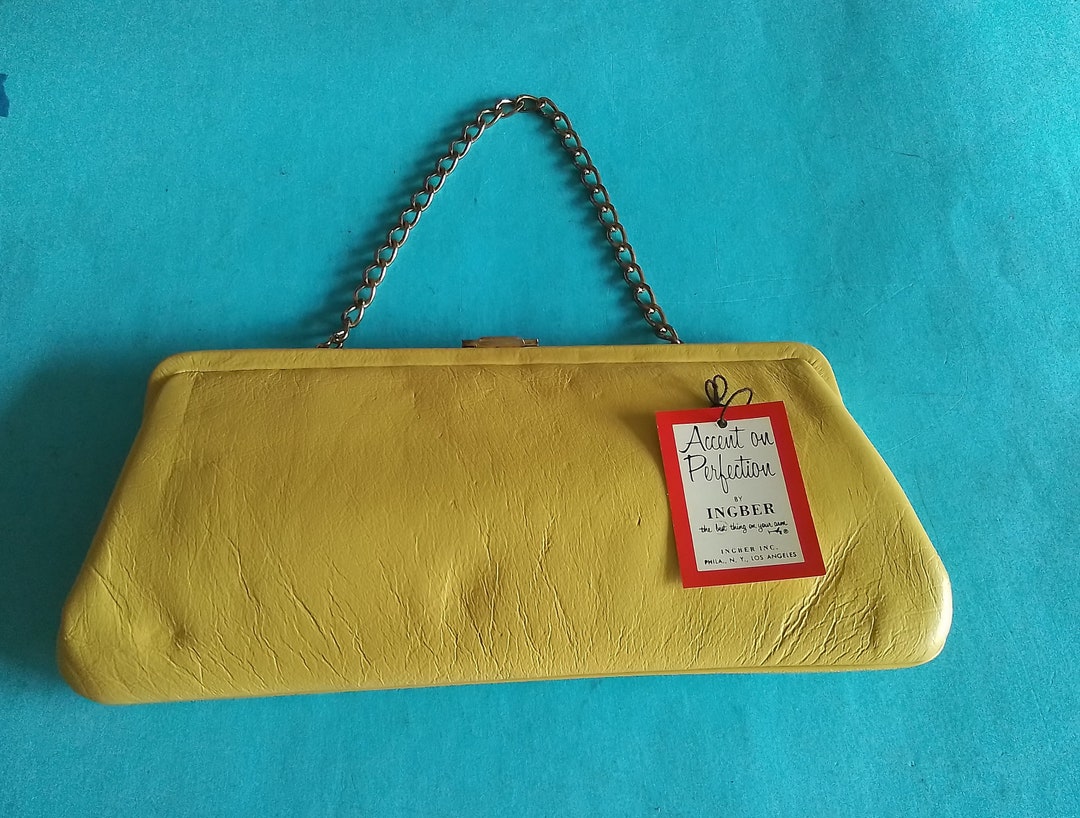 VTG INGBER CLUTCH, Purse, Butter Yellow, Gold Chain, 12 1/25 1/2 ...