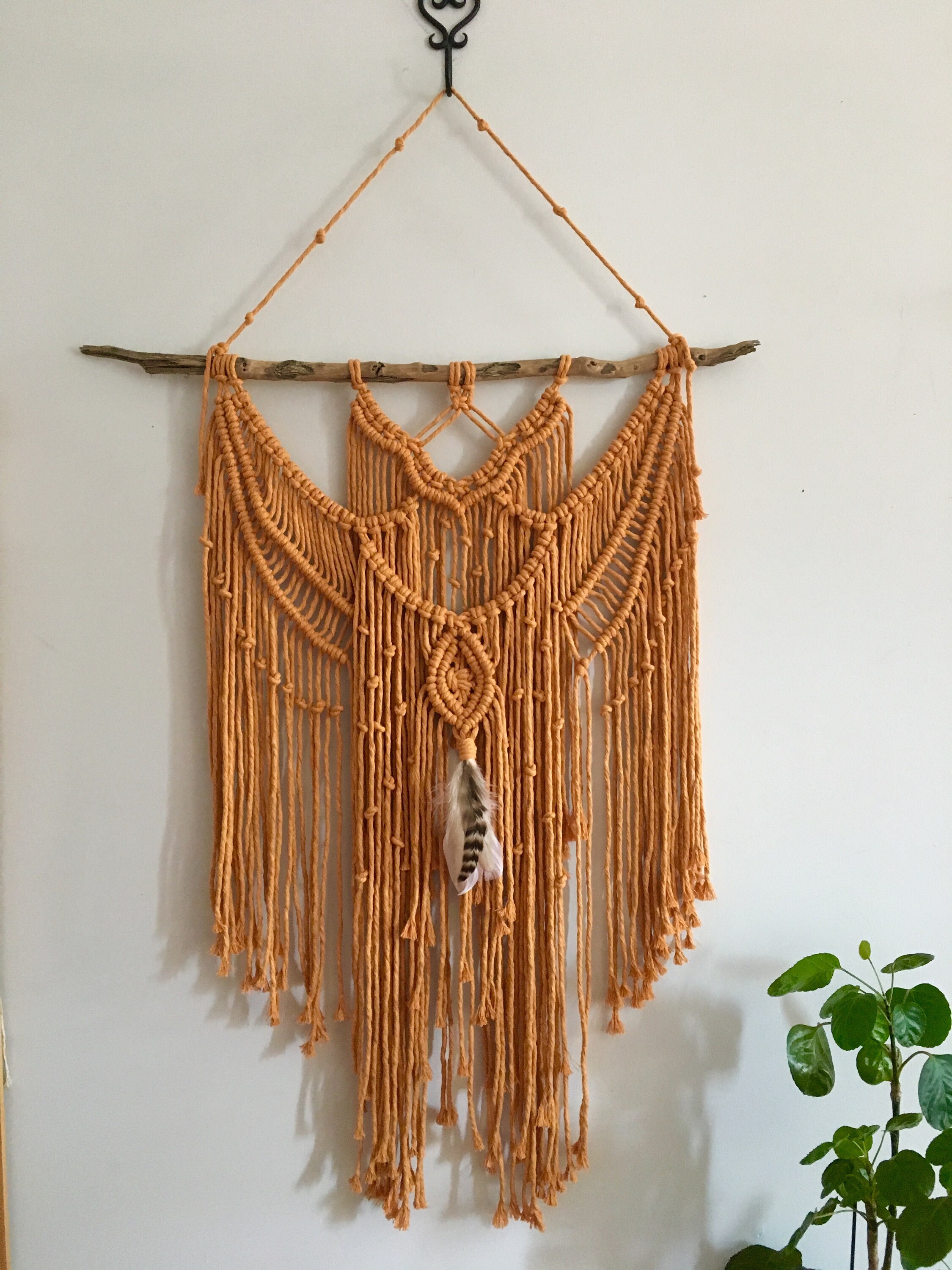 SOUTHWEST Macrame Boho Design Wall Hanging With Feathers Marigold - Etsy