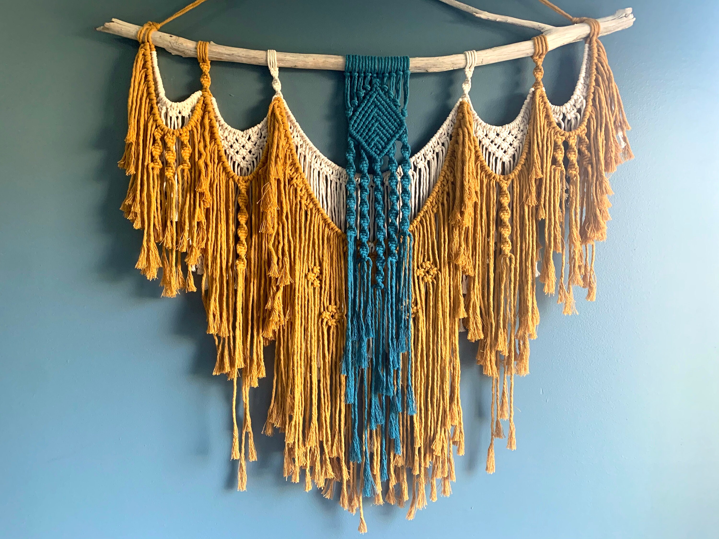 MACRAME WALL HANGING: Sunrise Large on Driftwood, Boho Art and Design ...