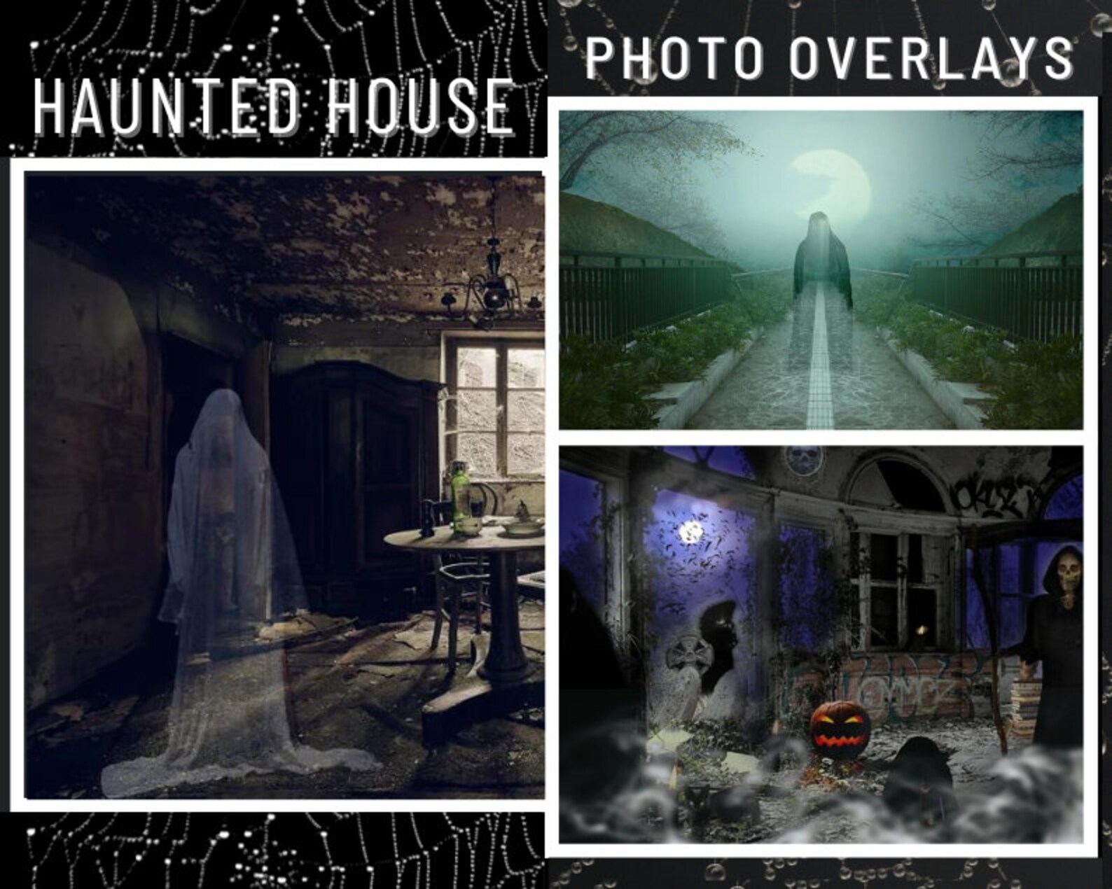 Haunted House, Halloween PNG Overlays. High Quality, Digital ...