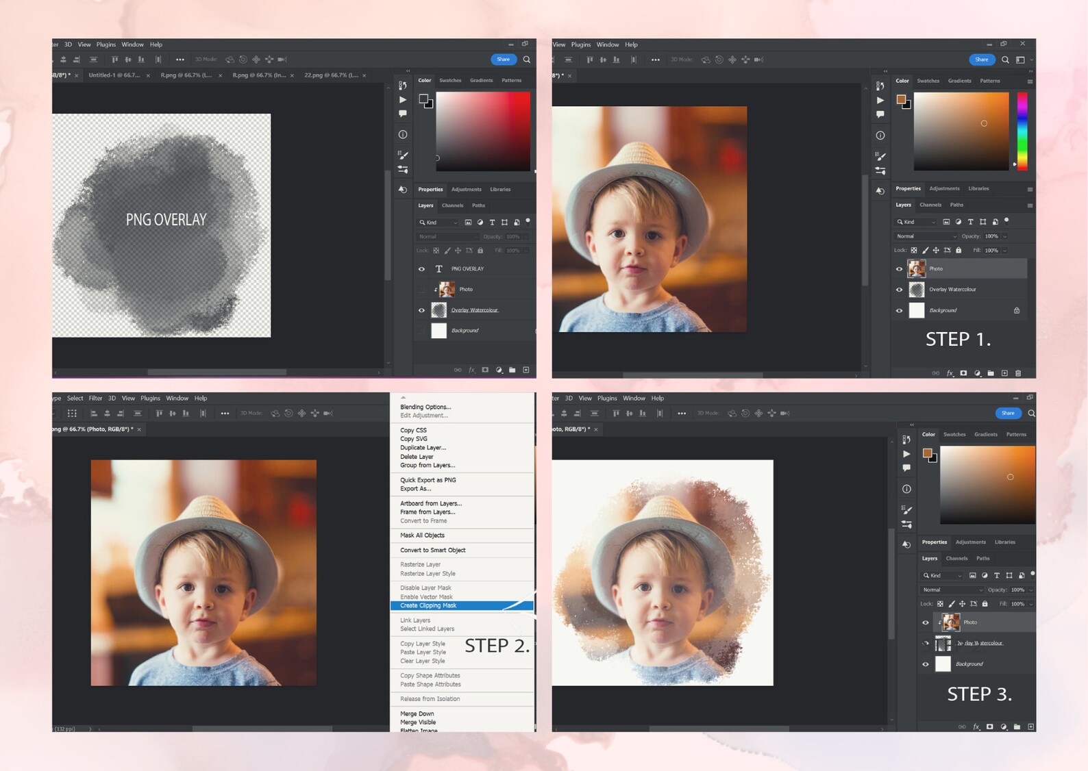 WATERCOLOUR Wet Brush Clipping Mask Overlays, High Quality PNG Digital ...