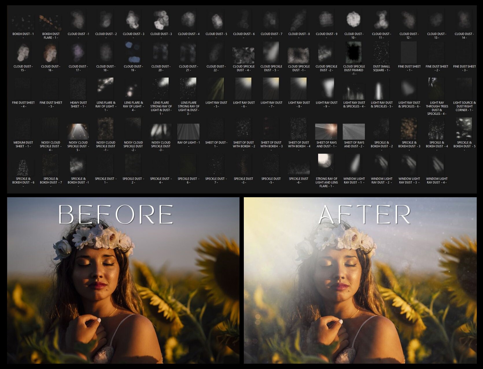 Natural DUST, Light Beams & Rays. Photoshop Photo Overlays. High ...