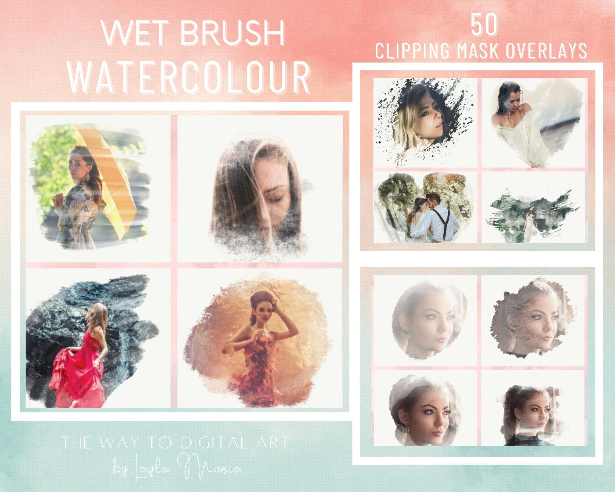 WATERCOLOUR Wet Brush Clipping Mask Overlays, High Quality PNG Digital ...
