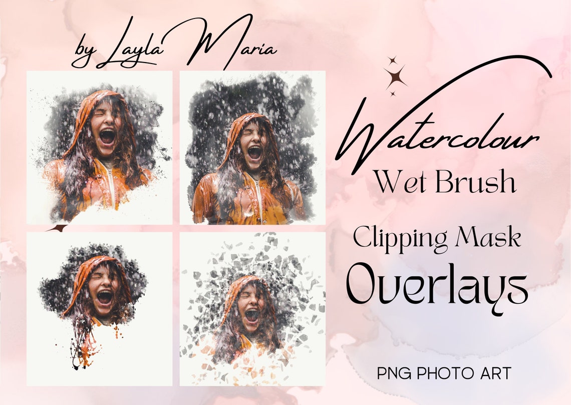 WATERCOLOUR Wet Brush Clipping Mask Overlays, High Quality PNG Digital ...