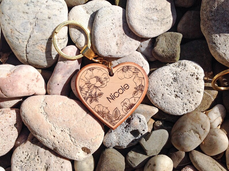 Personalized Heart Keychain Wooden Keychain Love Keychain | Etsy