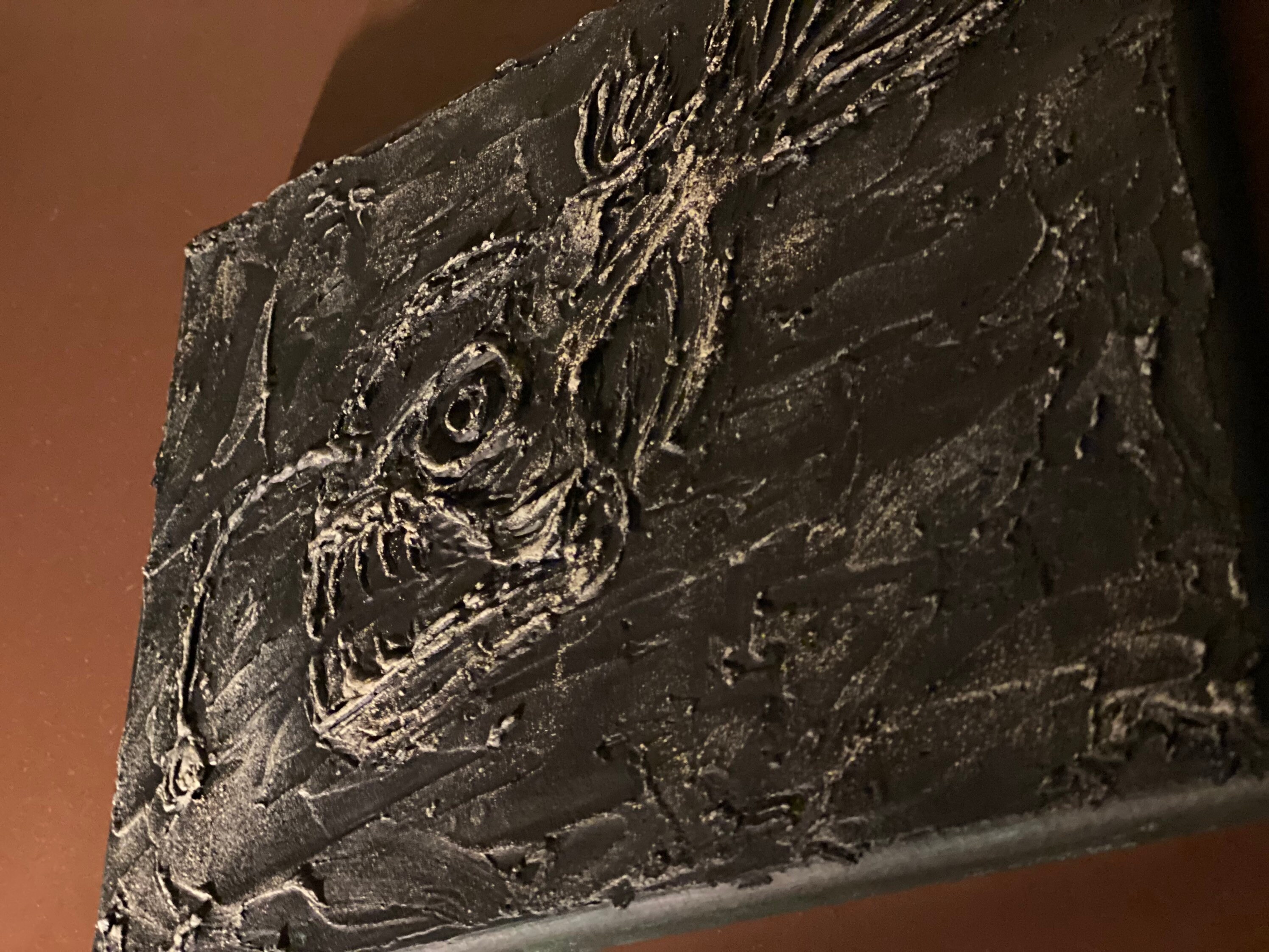 Realistic Textured Angler Fish Fossil Oil Painting Unique Fish Bone ...