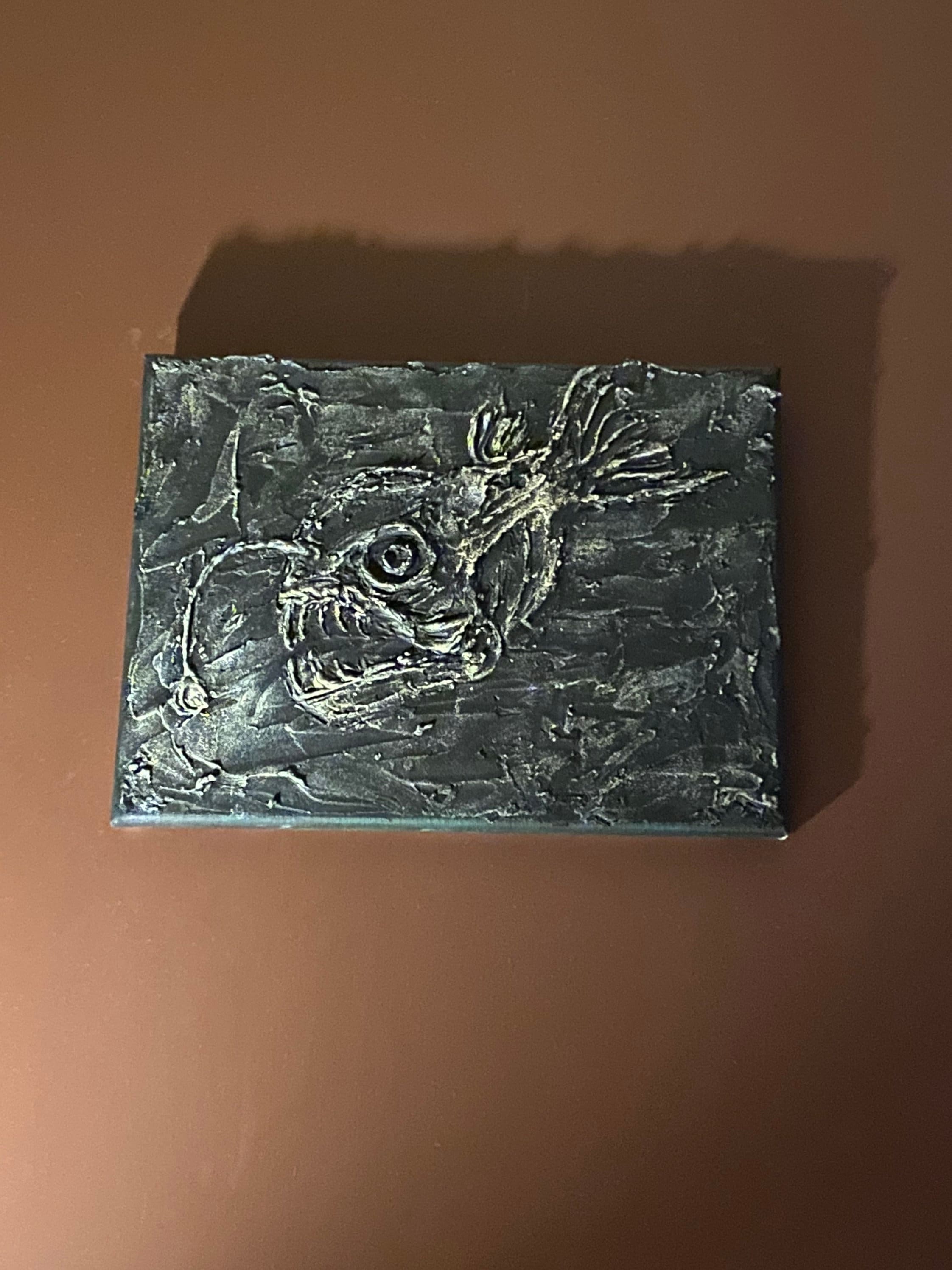 Realistic Textured Angler Fish Fossil Oil Painting Unique Fish Bone ...