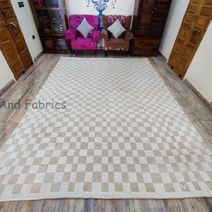 Checkered Handmade Knotted Rug, Home Decor Checkerboard Grid Oversize ...