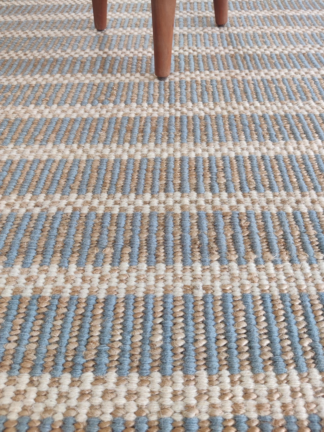 Handloom Wool Area Rug: Blue & Ivory Stripe, Scandinavian Style Carpet ...