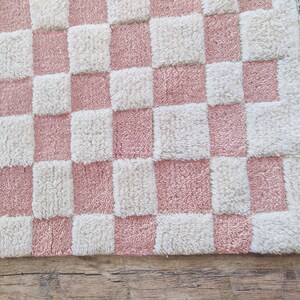 Irregular Checkered Area Rug, Baby Pink Color With off White, Low-high ...