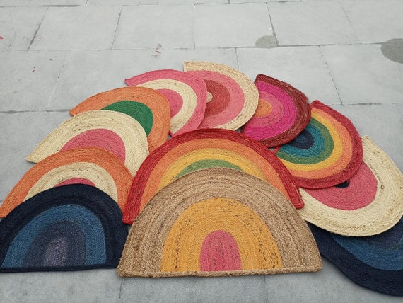 Round Outdoor Rug Braided Half Circle Colourful Doormat | Etsy