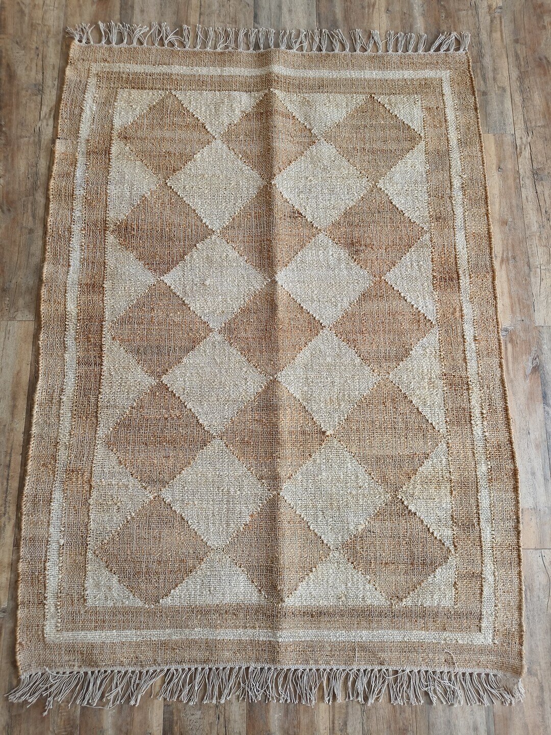 Natural Jute Diamond Checkerboard Rug, Beige and White Rug, Jute Runner ...