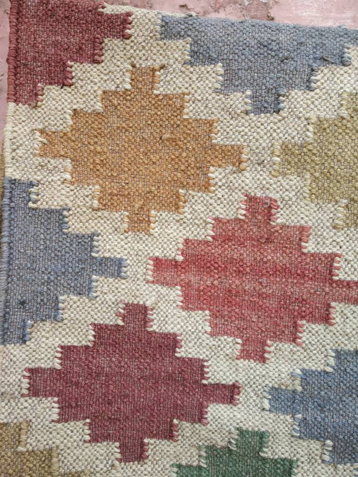 5x7 Ft KILIM Wool Jute Rug GEOMETRIC Unique Rug Traditional | Etsy