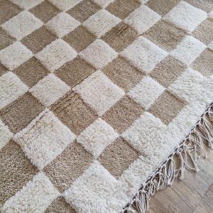 Irregular Checkerboard Hand-knotted Wool Rug, Moroccan Area Rug, Wool ...