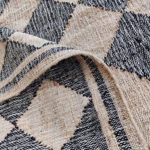 Natural Jute Area Rug, Black Diamond Jute Rug, Checkerboard Rug, Cotton ...