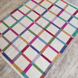 Checkered Wool Rug, Handwoven Wool Rug, 6x9 Ft Rug, Area Rug ...