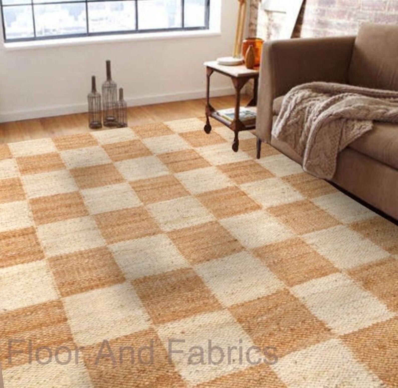 Natural Jute Organic Checkered Area Rug Grid Carpet - Etsy