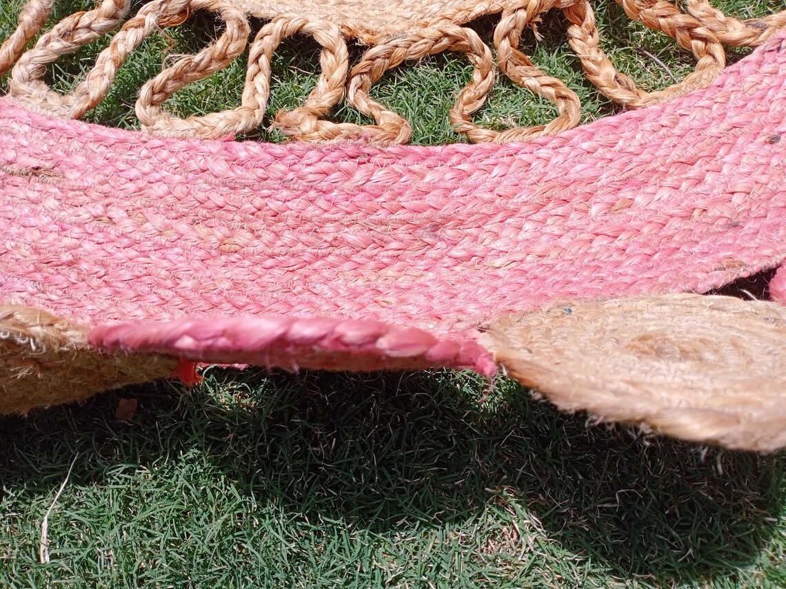 Jute Round Modern Circle Rug Natural With Baby Pink Jute - Etsy