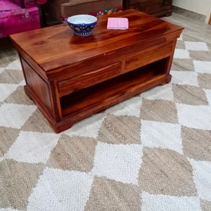 Floor Area Diamond Design Rug, Natural & Bleach Hemp Handmade Jute ...