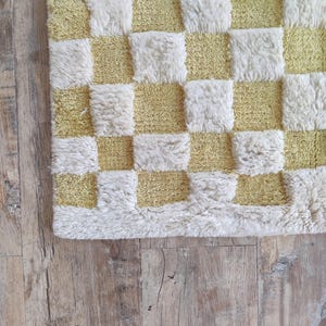 Moroccan Checkered Rug, Yellow and White Rug, Irregular Checkerboard ...