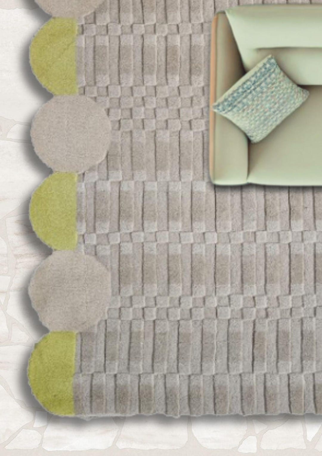 Scallop Solid Circle Border Tufted Rug, Ivory, Hand-tufted Wool Area ...