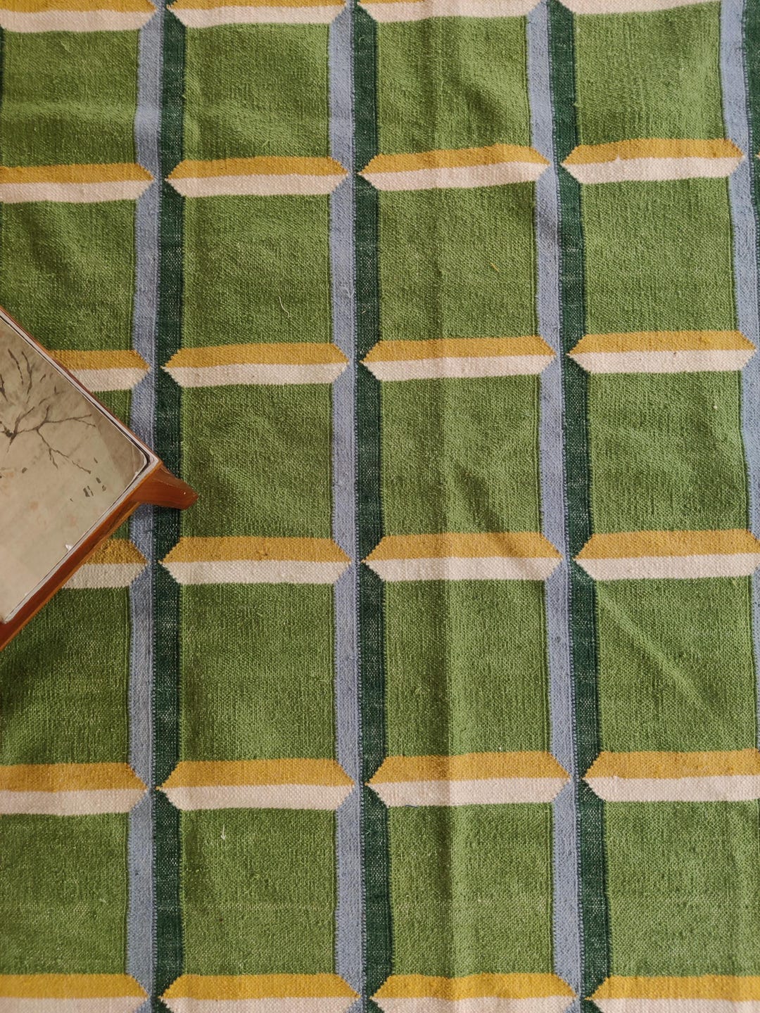 Green Scandinavian Design Rug, High-quality Hand Woven Flatweave-kilim ...