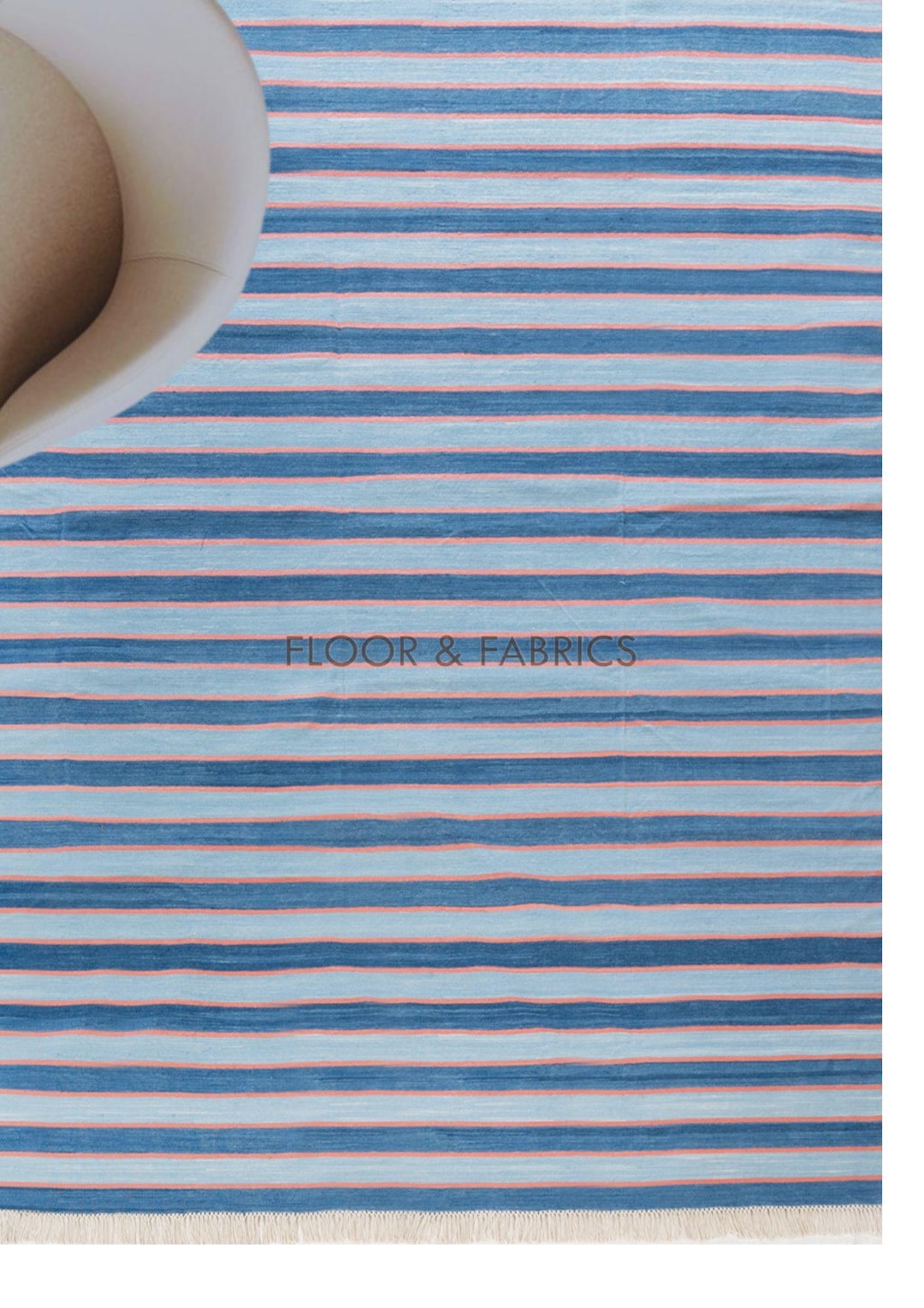 Blue Striped Handwoven Cotton Area Rug, Reversible Cotton Kilim Rug ...